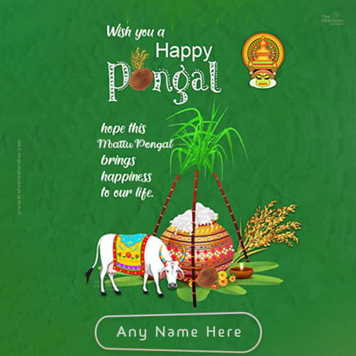 Write Name On Happy Mattu Pongal 2026 Wallpaper Download