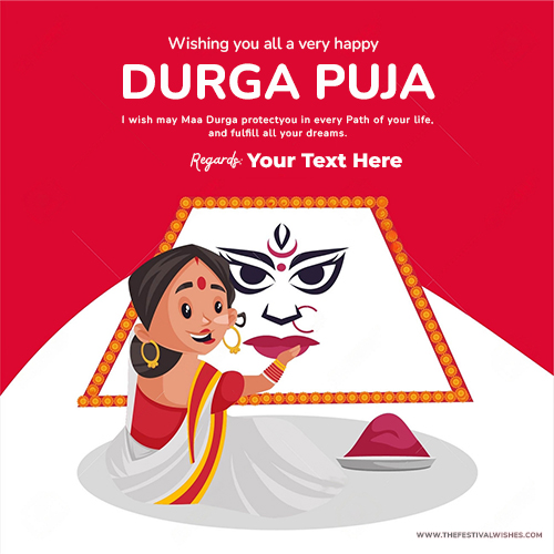 Write Name On Happy Durga Puja 2026 Card Images